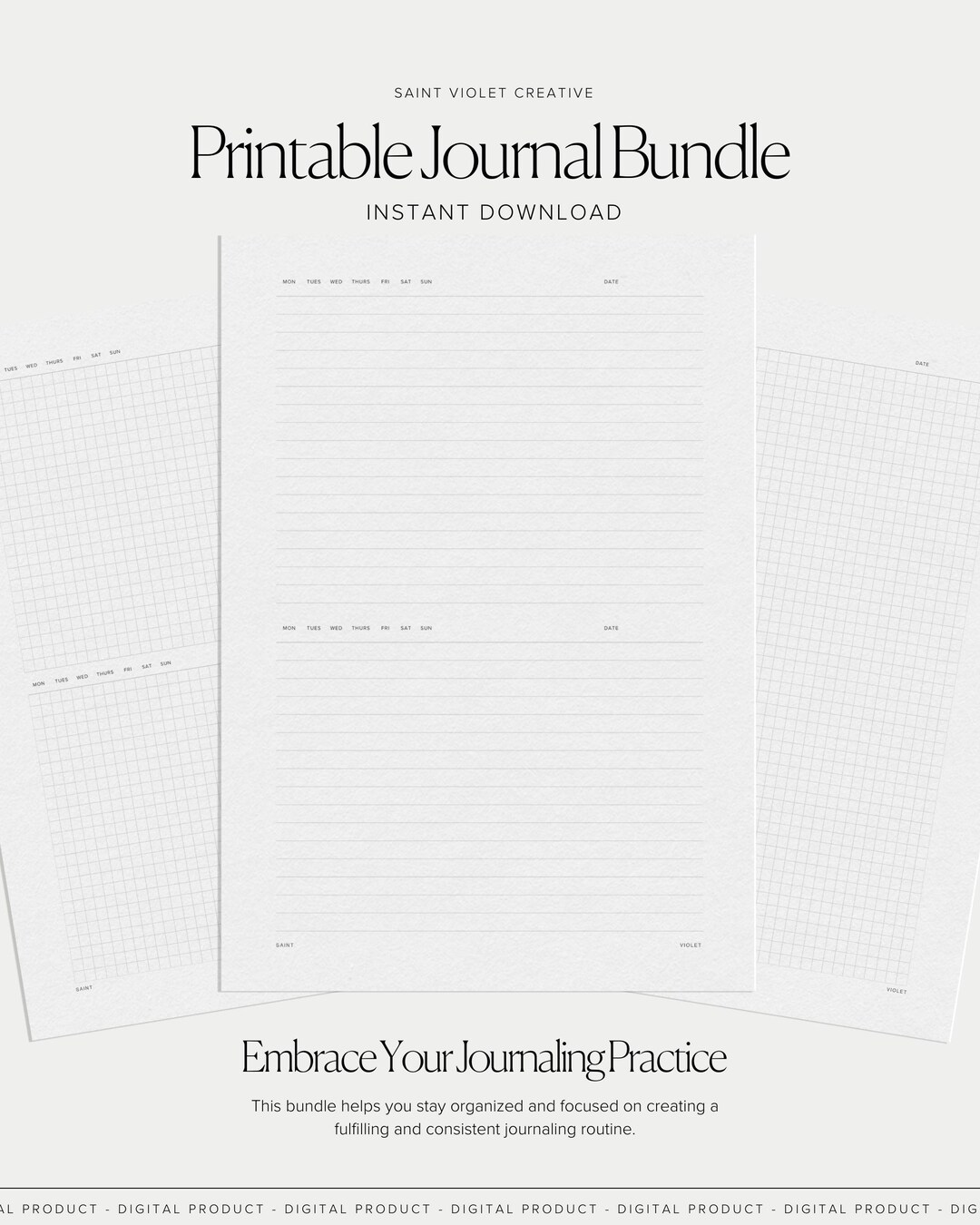 Printable Journal Pages Bundle Lined Half Lined Grid Daily Gratitude ...