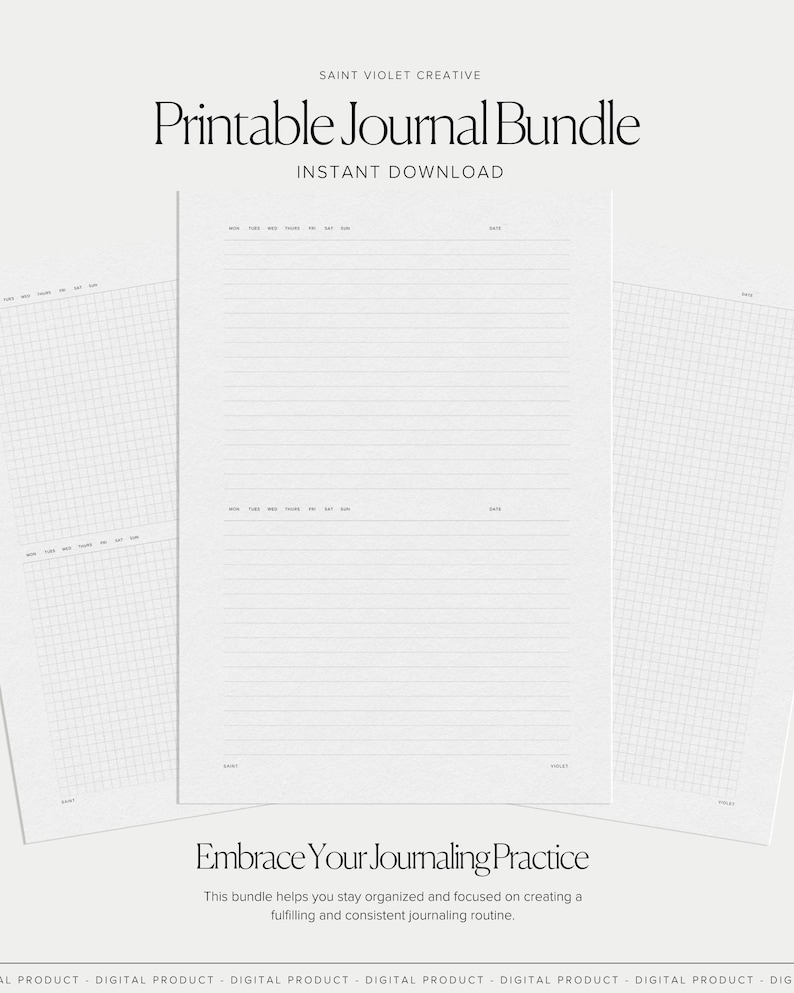 Printable Journal Pages Bundle Lined Half Lined Grid Daily Gratitude ...