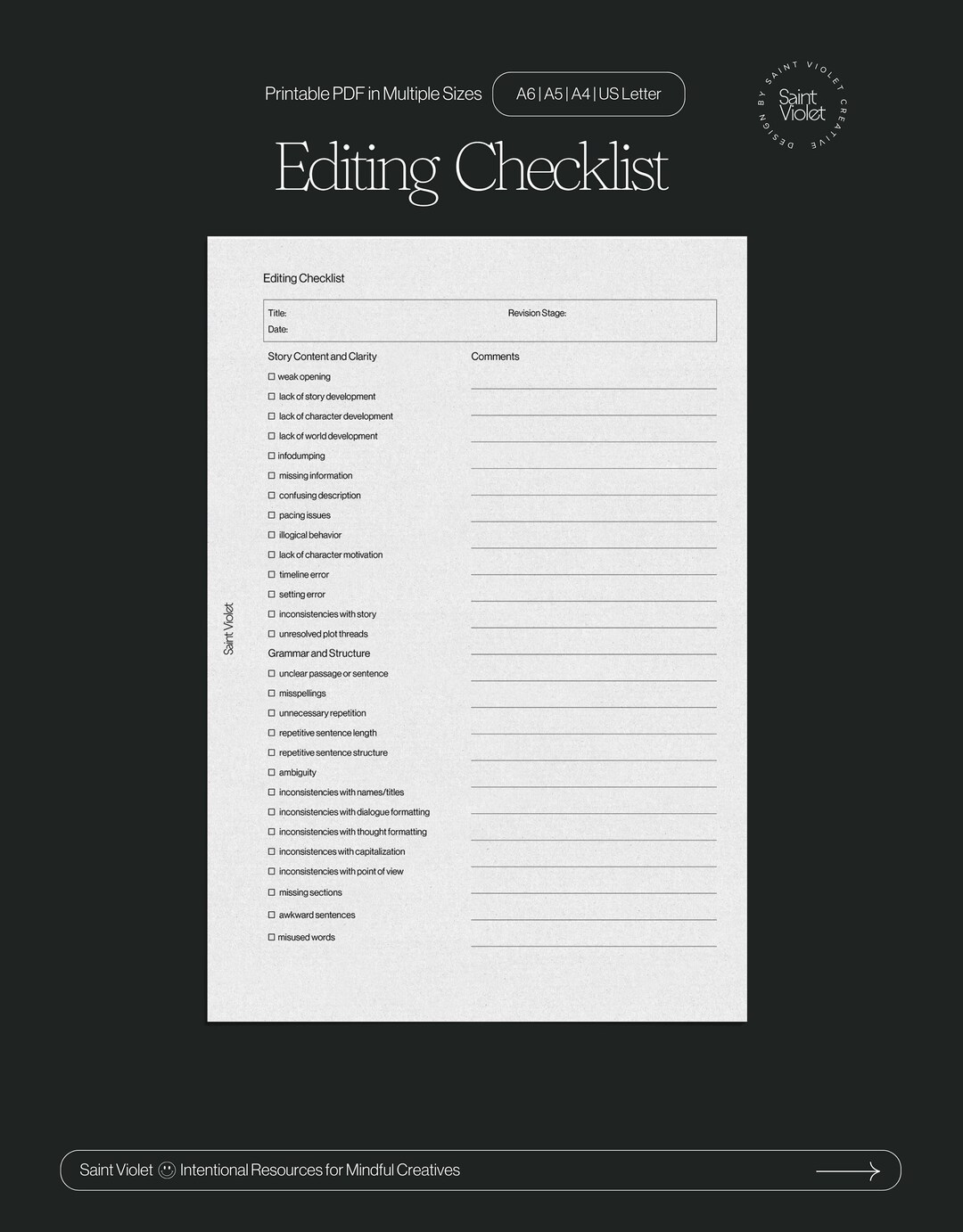 Editing Checklist for Authors and Writers Gift Printable - Etsy