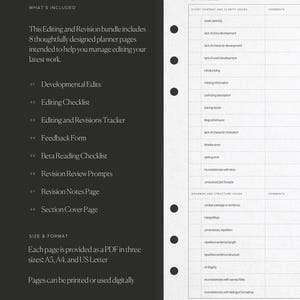 Novel Writing Editing Checklist Planner for Author Planner Plot a Novel Revision Beta Reader ...