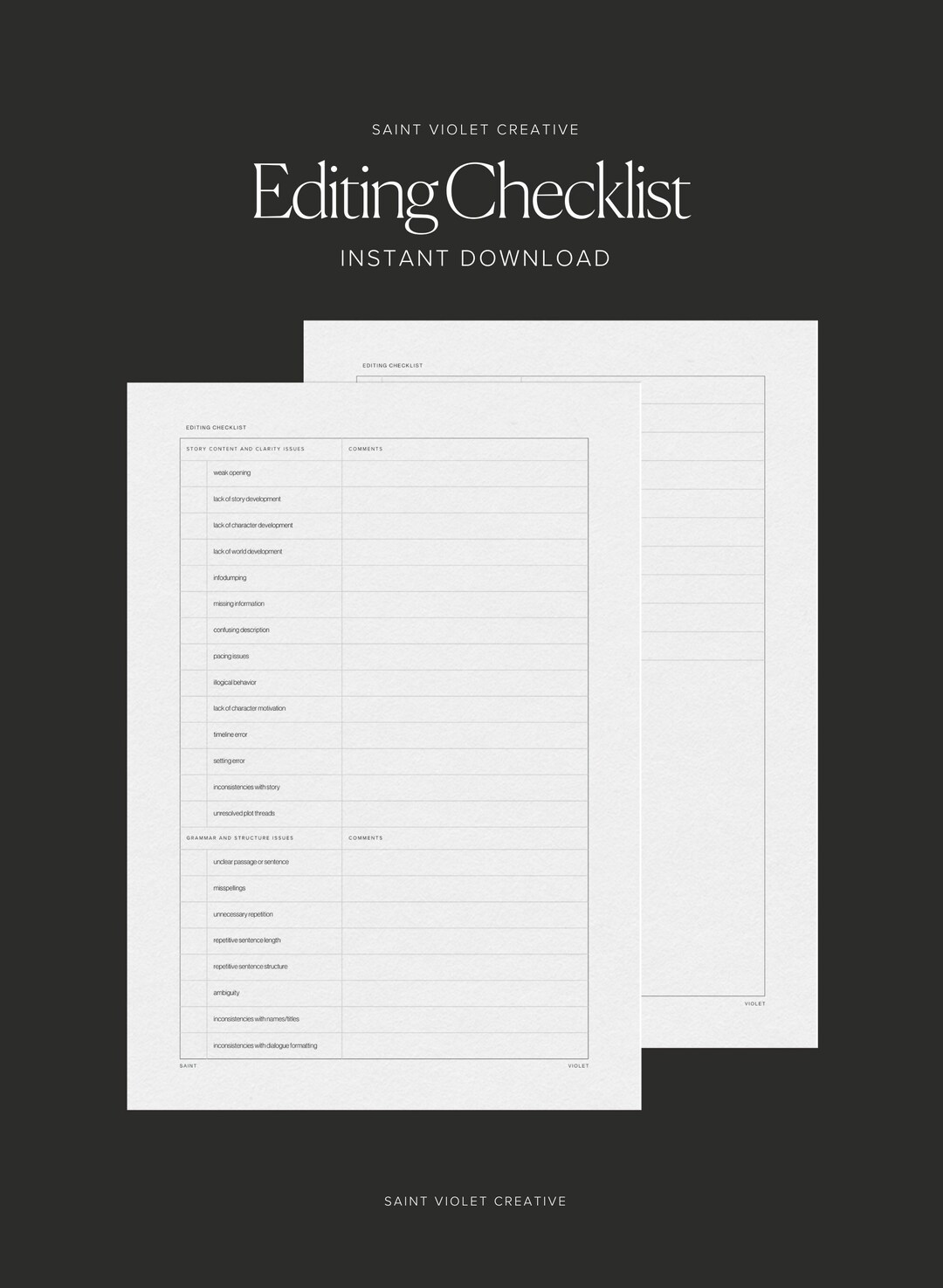 Editing Checklist for Authors and Writers Gift Printable Planner Novel ...