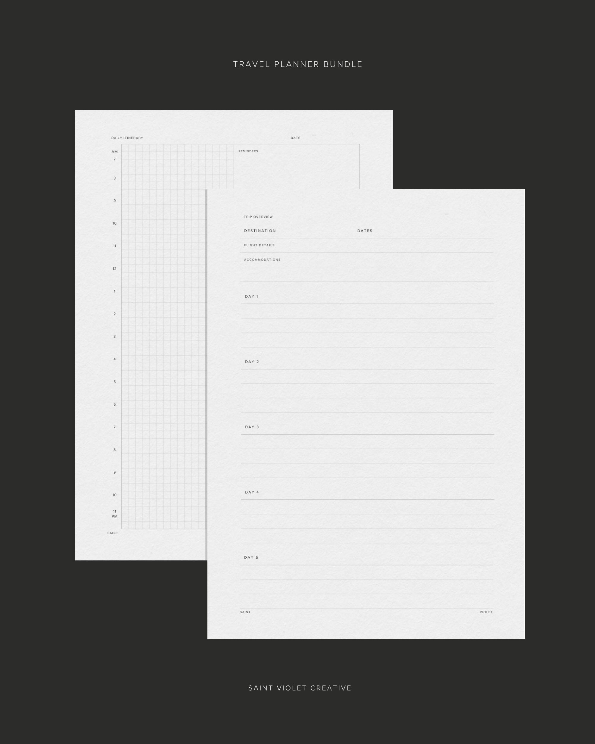 Printable Travel Planner Bundle Trip Overview Daily Itinerary Travel ...