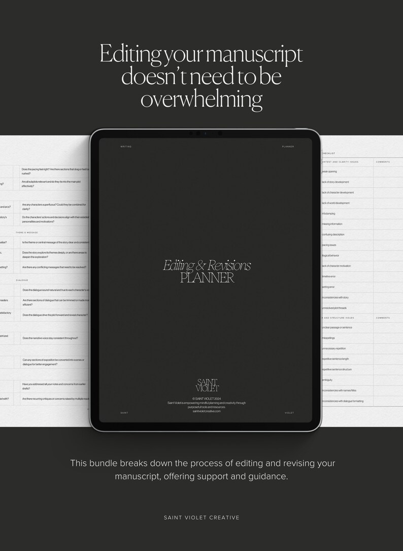 Novel Writing Editing Checklist Planner for Author Planner Plot a Novel ...