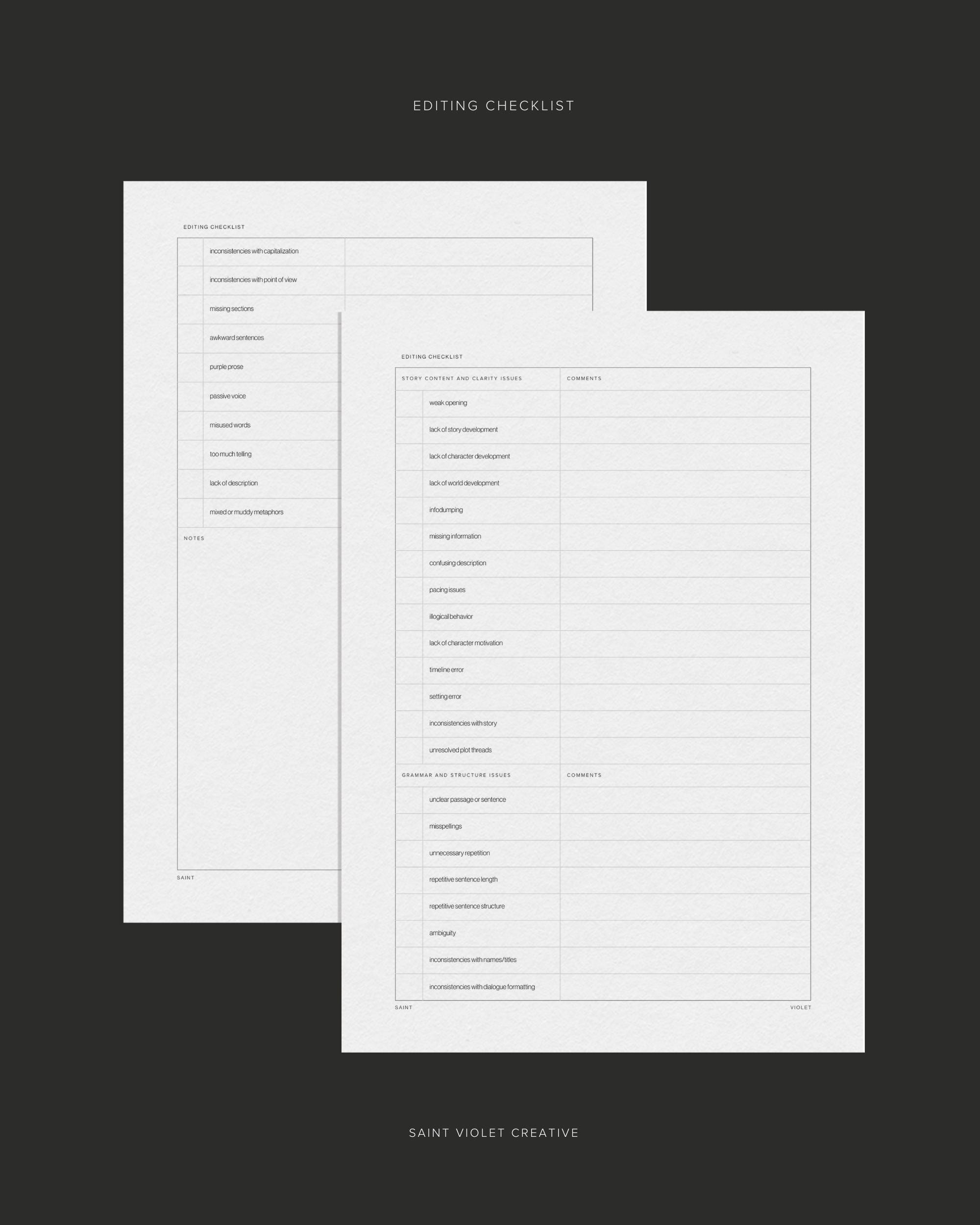 Editing Checklist for Authors and Writers Gift Printable Planner Novel ...
