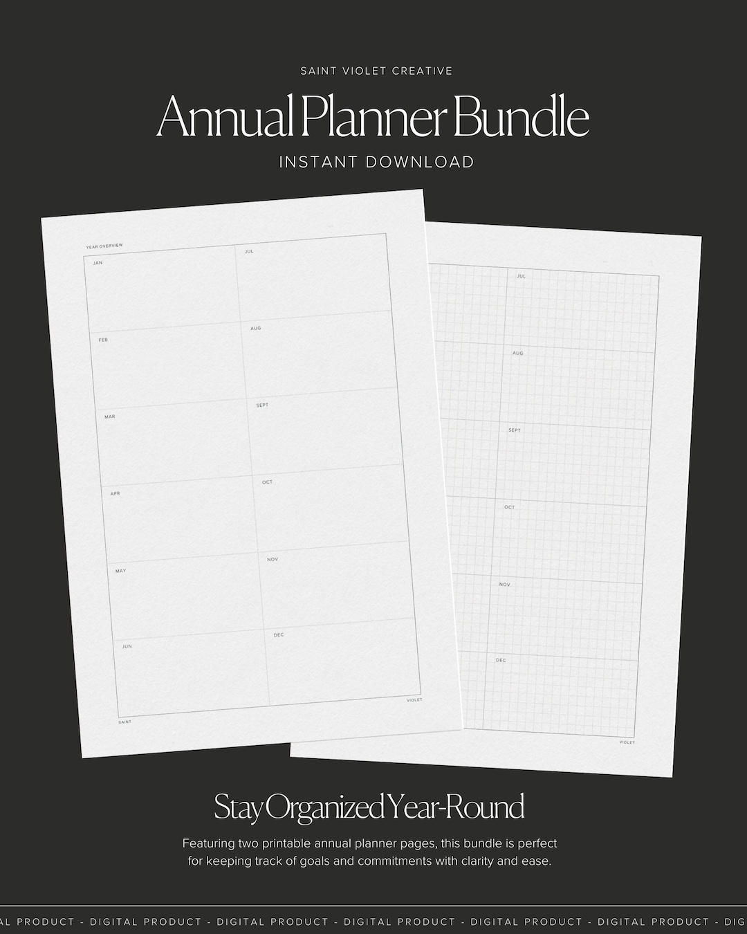 Printable Annual Planner Year-at-a-glance Grid Layout Yearly Planner ...