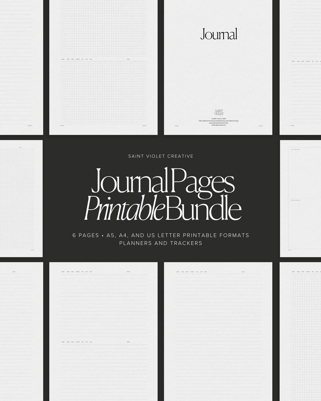 Printable Journal Pages Bundle Lined Half Lined Grid Daily Gratitude ...