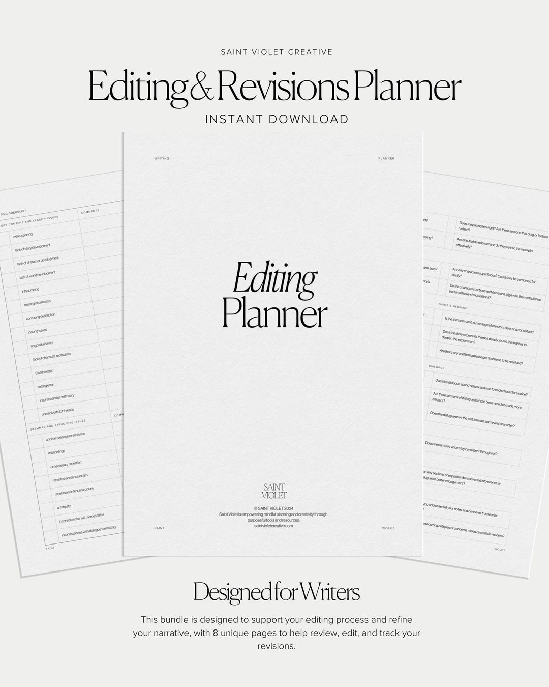 Novel Writing Editing Checklist Planner for Author Planner Plot a Novel ...
