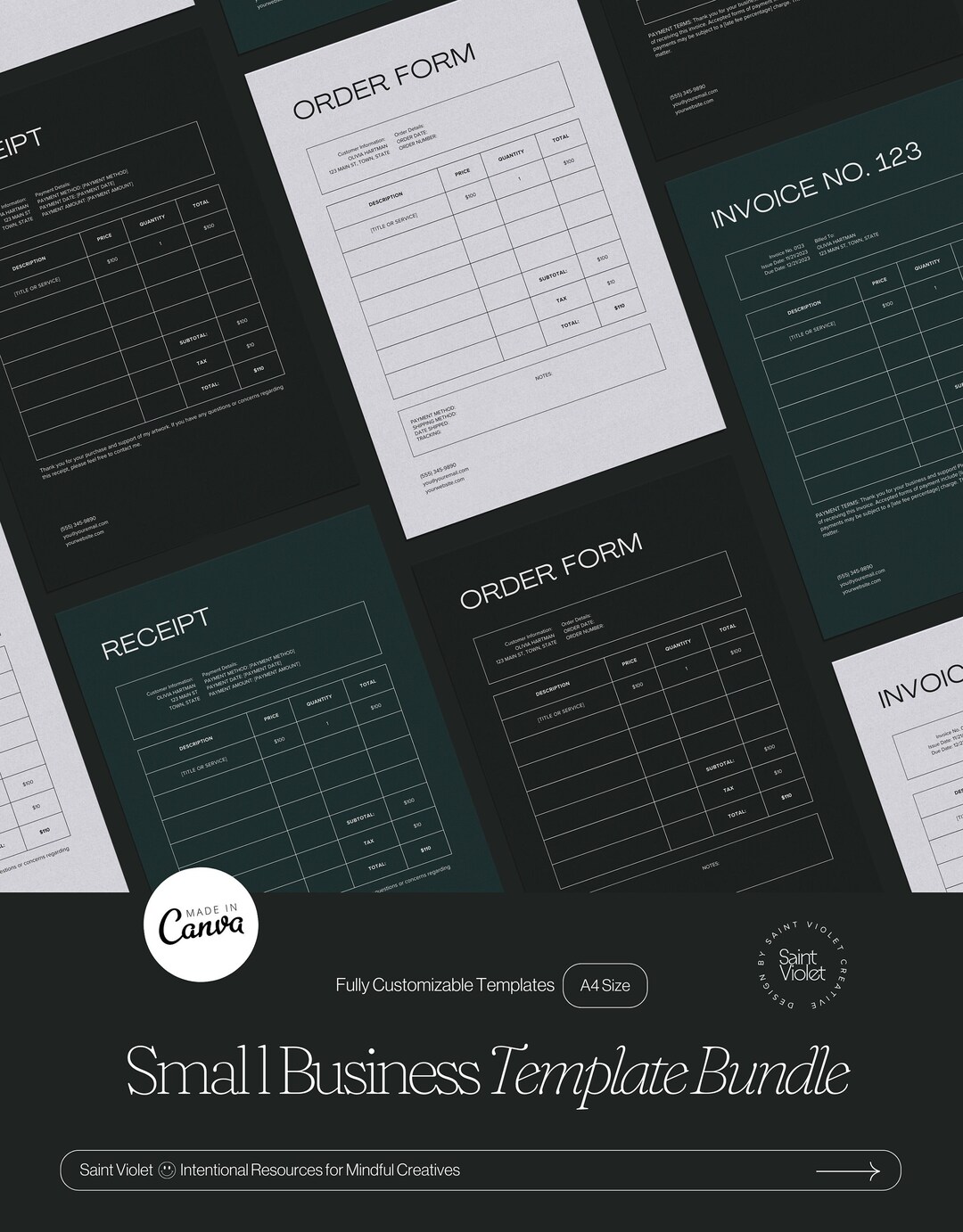 Canva Invoice Template for Small Business Template Bundle Custom ...