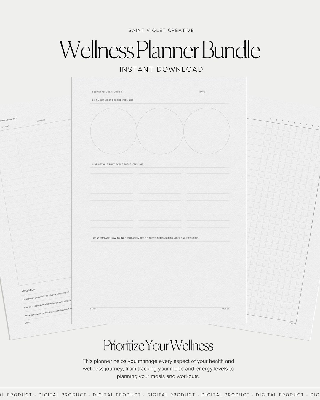 Printable Wellness Planner Bundle Health and Wellness Journal Mental ...
