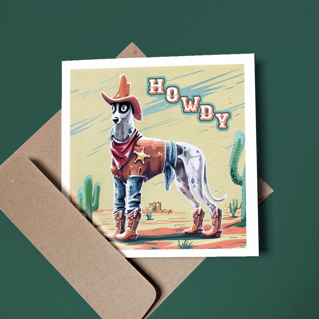 Howdy Cowboy Greyhound – 12x12cm Dog Lover Greeting Card, Original ...