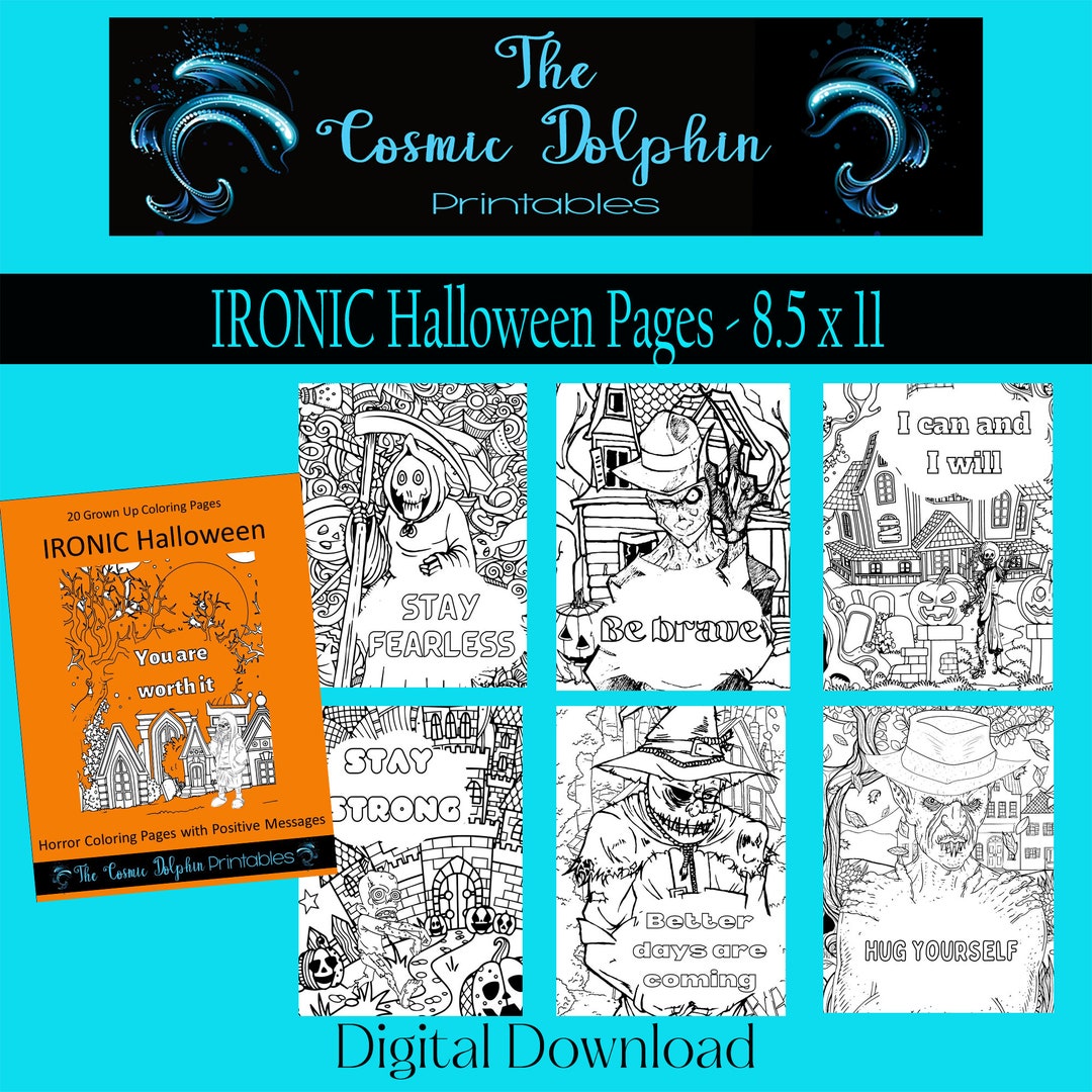 IRONIC Horror Color Pages With Positive Messages 8.5x11 20 - Etsy