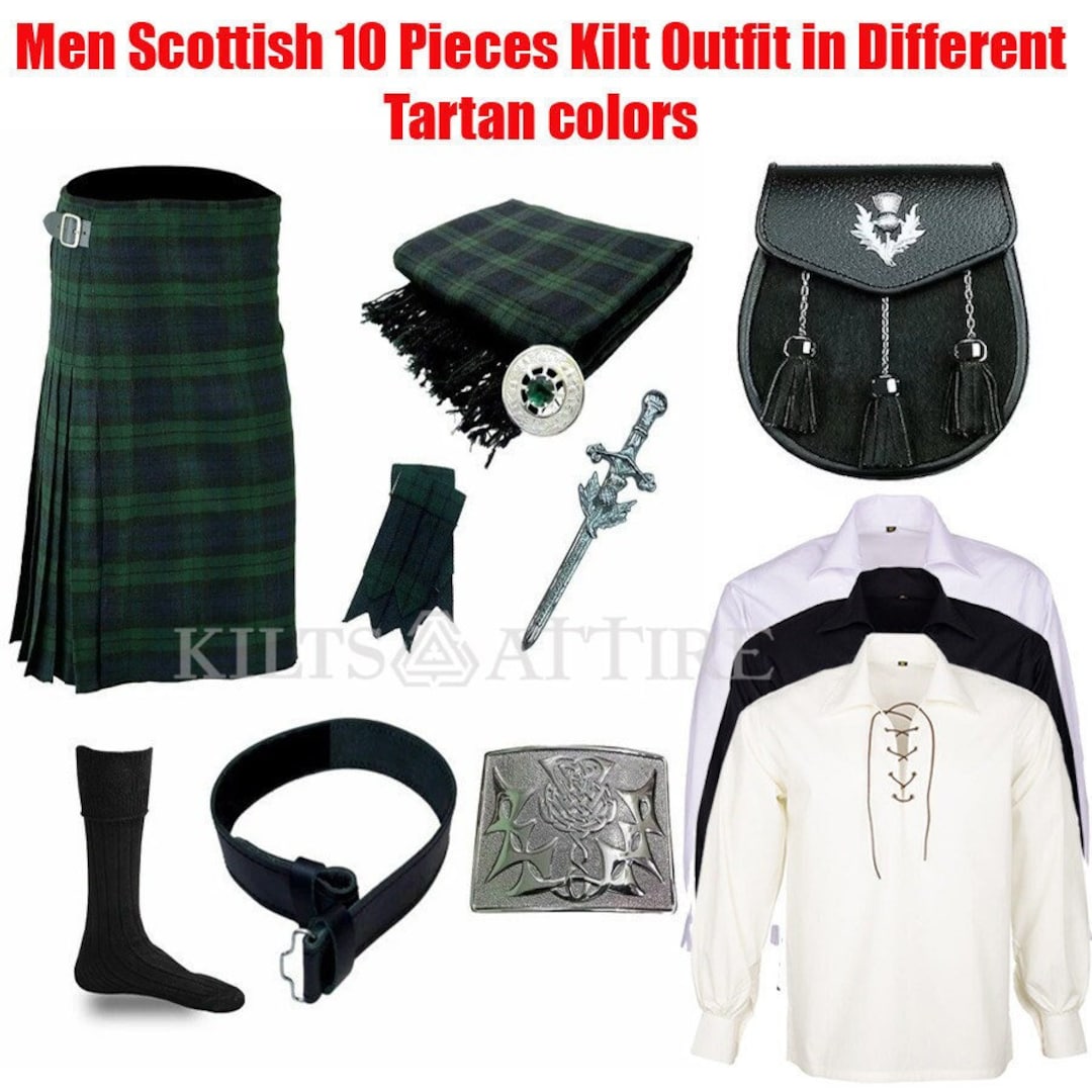 Scottish Highland Dress Men's Kilt Outfit for Wedding 10 Piece Set ...