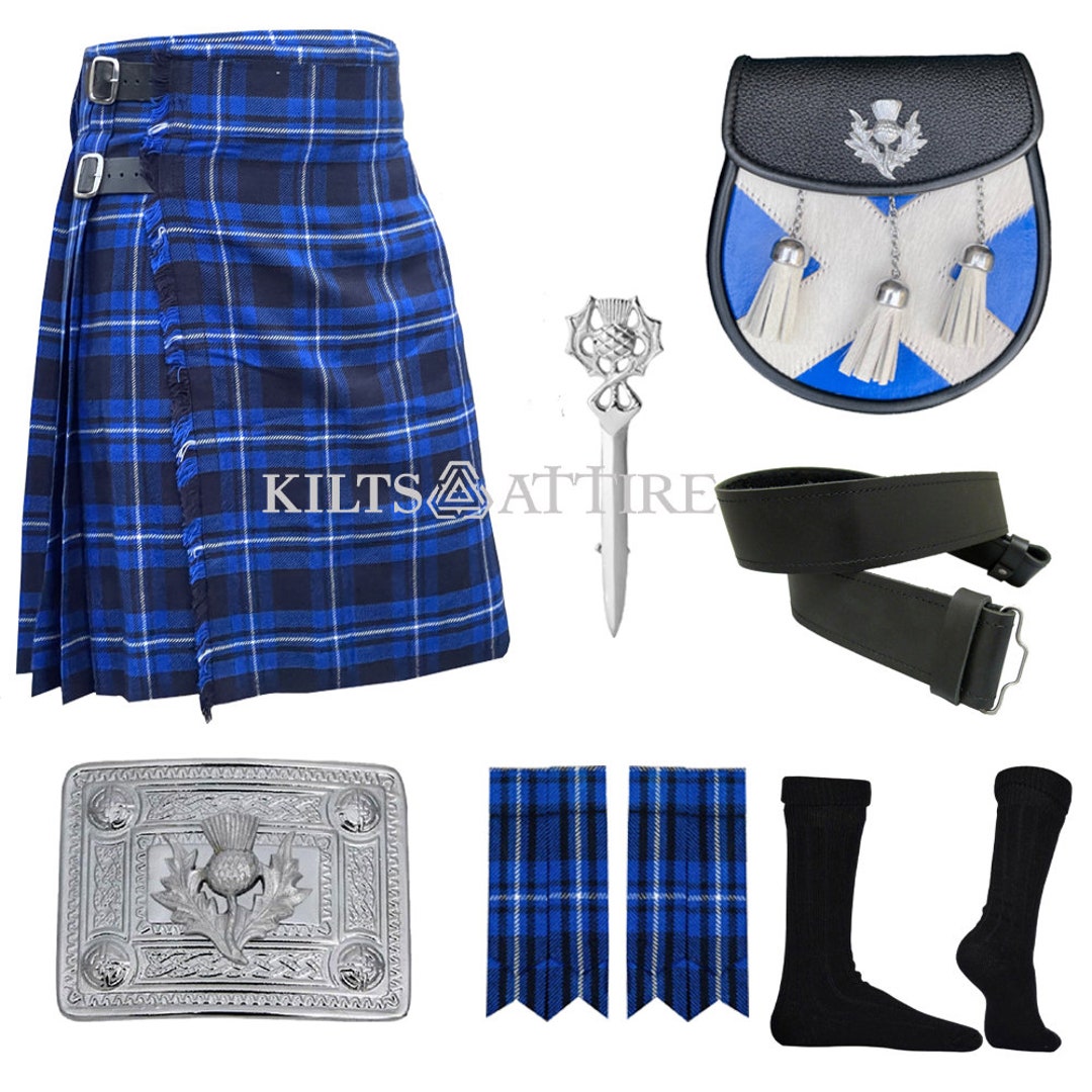 Men's Traditional Kilt Outfit Set Includes Tartan Kilt Flag Sporran ...