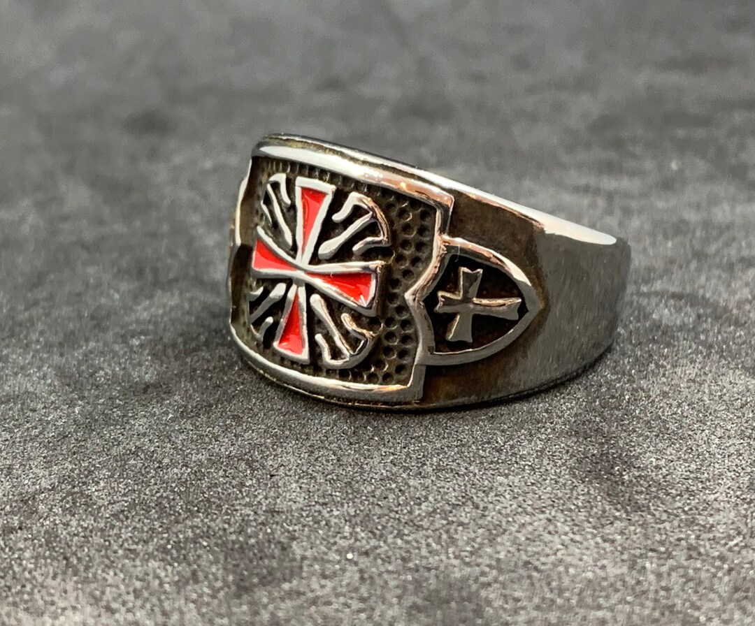 Templar Cross Silver Ring Stainless Steel Ring Masonic Ring Knight ...