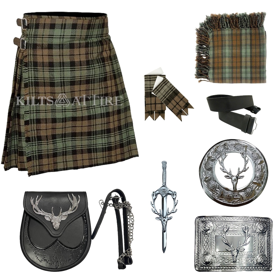 Men's Scottish Stag Head Kilt Set Wedding Kilt Outfit & 8 Pieces Dress ...