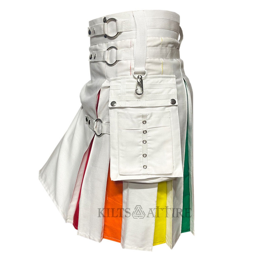 White Rainbow Hybrid Pride Kilt LGBT Gay Kilt Modern Utility Kilts for ...
