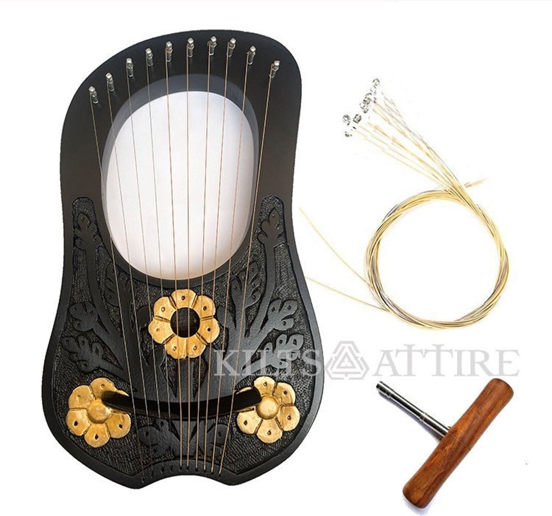Wooden Black Lyre Harp Golden Flower Engraved Lyre Harp 10 Metal ...