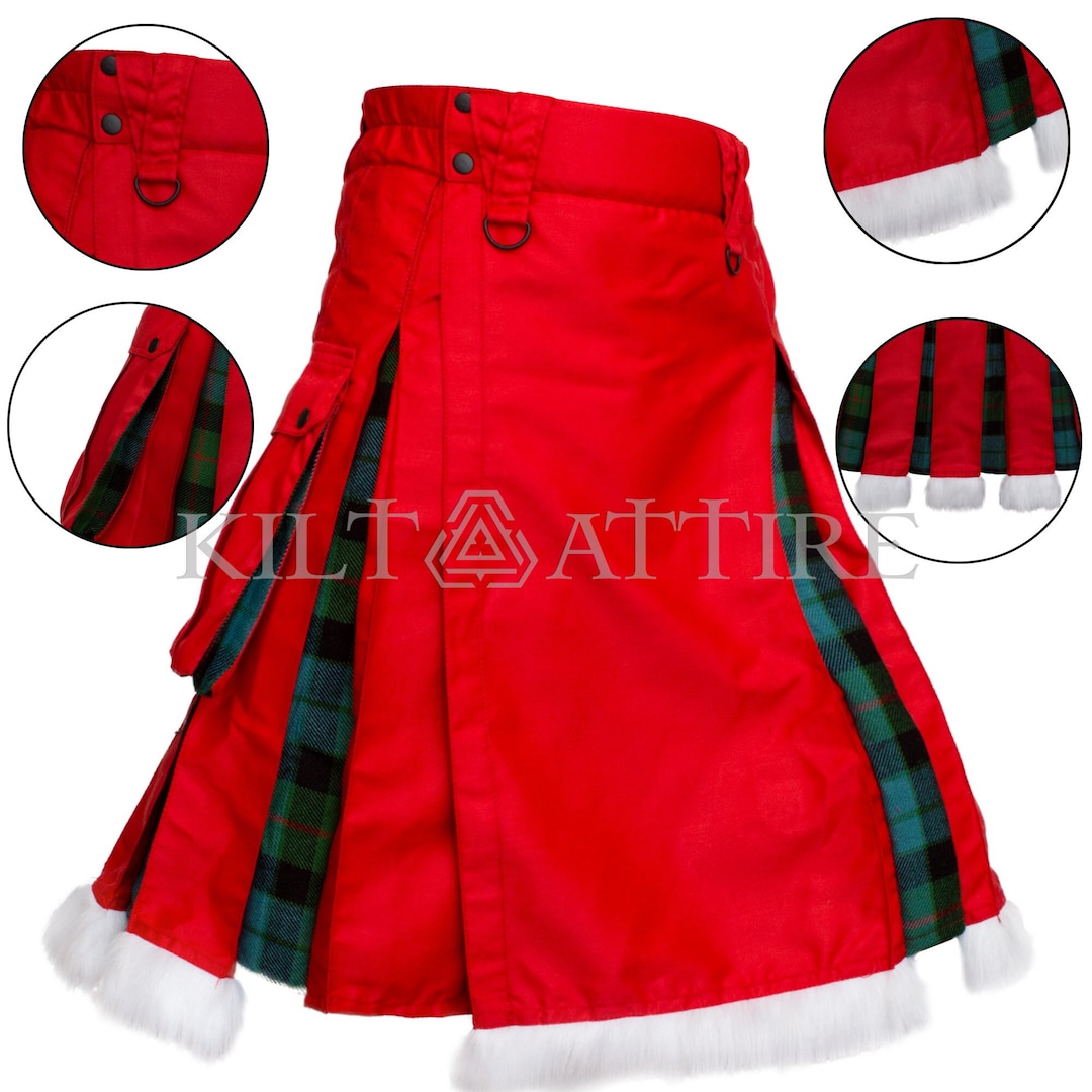 Scottish Christmas Kilt Vintage Santa Claus Hybrid Kilts for Men ...