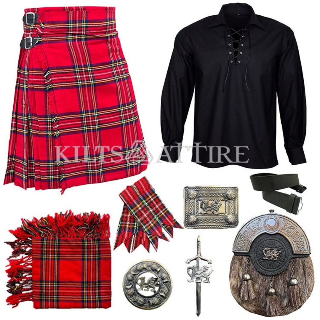 Men's Scottish 9 Pieces Welsh Dragon Kilt Set Men's Wedding Kilt Outfit ...
