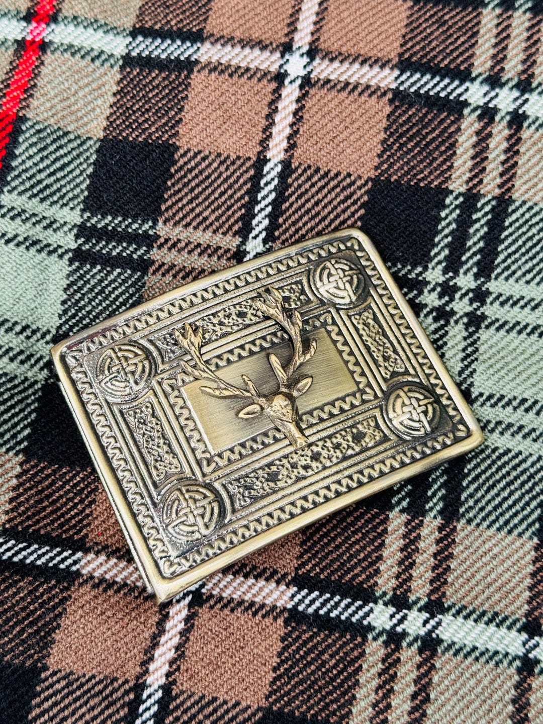 Brass Antique Finish Stag Head Badge Kilt Buckle Scottish Celtic Kilt ...