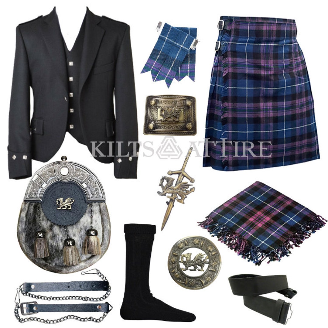 Men's Argyle Jacket Welsh Dragon Scottish Wedding Outfit Kilt Dress ...