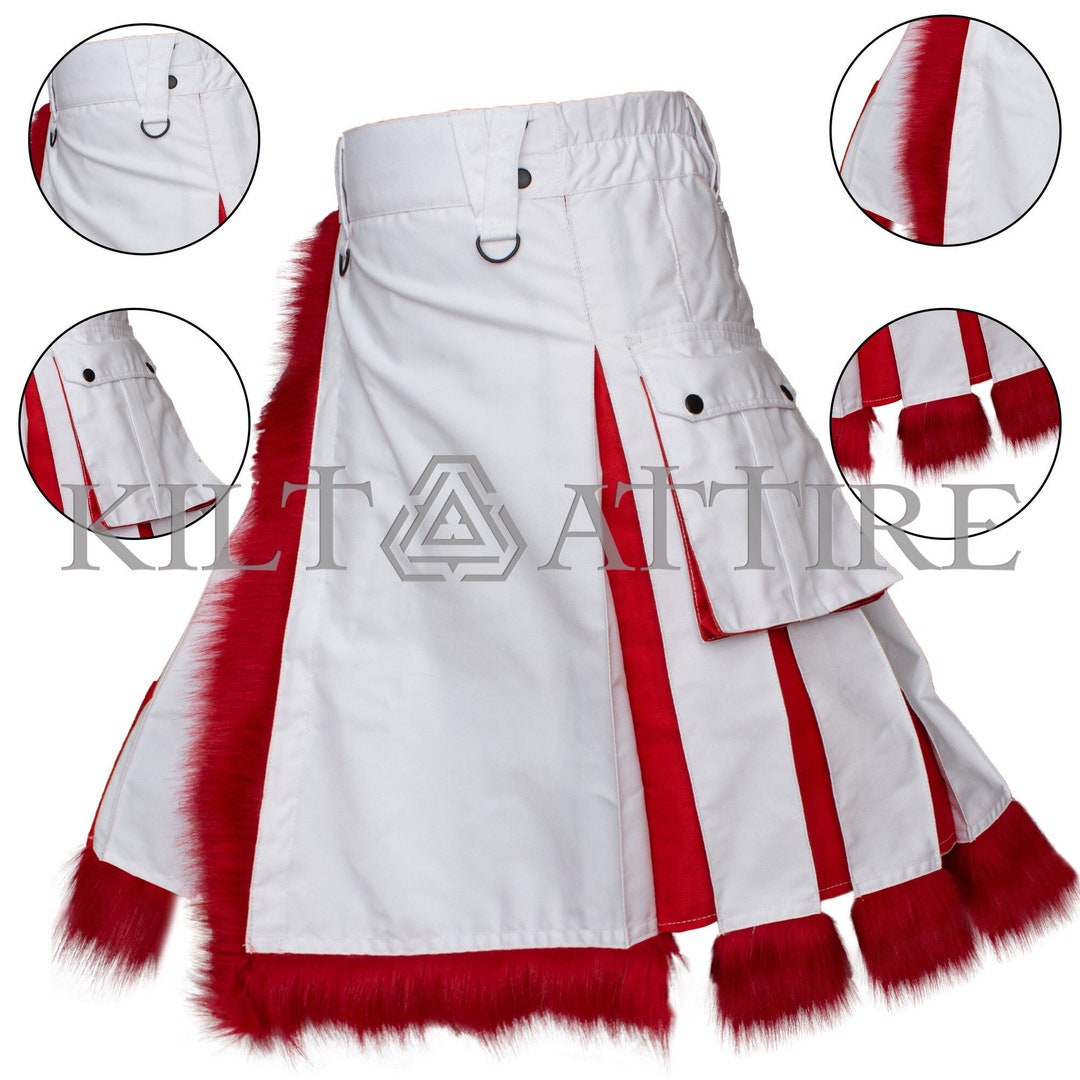 Christmas Scottish Kilt Vintage Santa Claus Kilts for Men & Women White ...