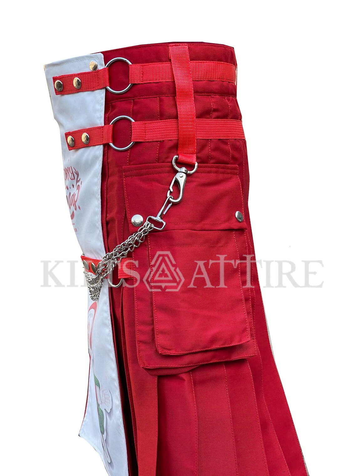 Men's Christmas Kilt Red With White Santa Claus Kilt Skirt Christmas ...