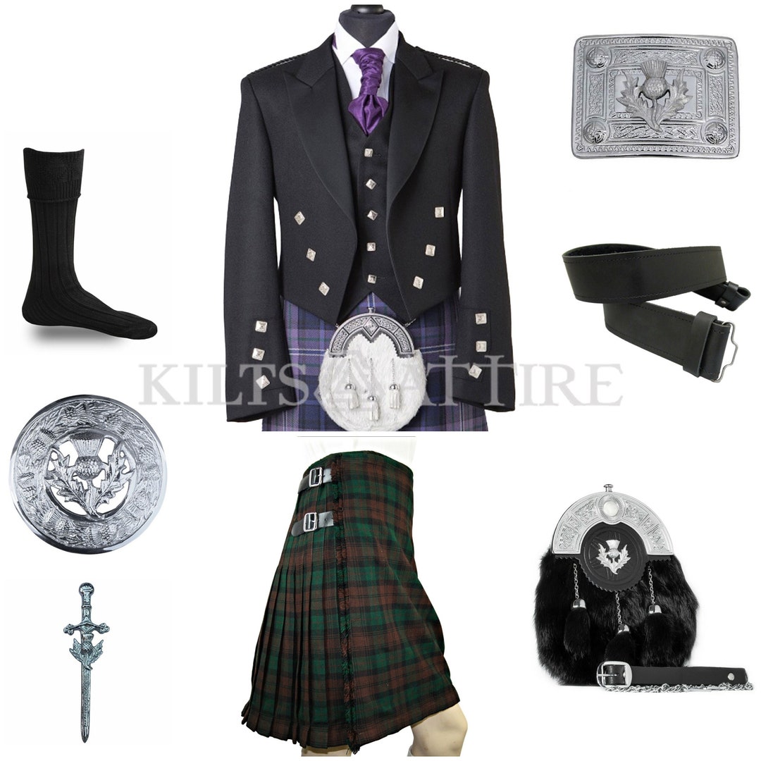 Men's Wedding Kilt Outfit With Prince Charlie Jacket 9 Piece Set ...