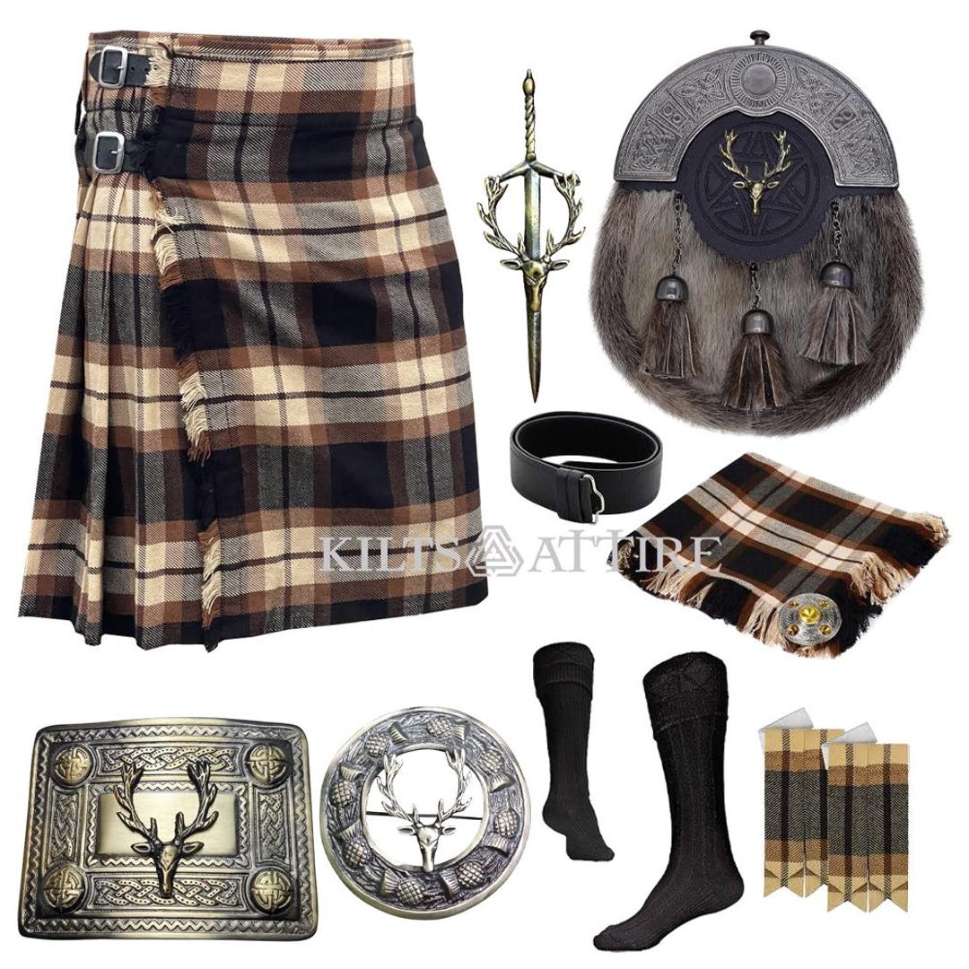 Men's Wedding Kilt Outfit Staghead Design Kilt Dress Traditional Tartan ...