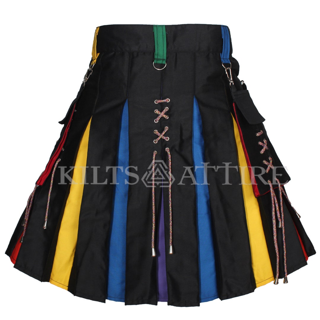 Hybrid Pride Kilt Rainbow Laces LGBT Scottish Kilt in Colorful Pleats ...