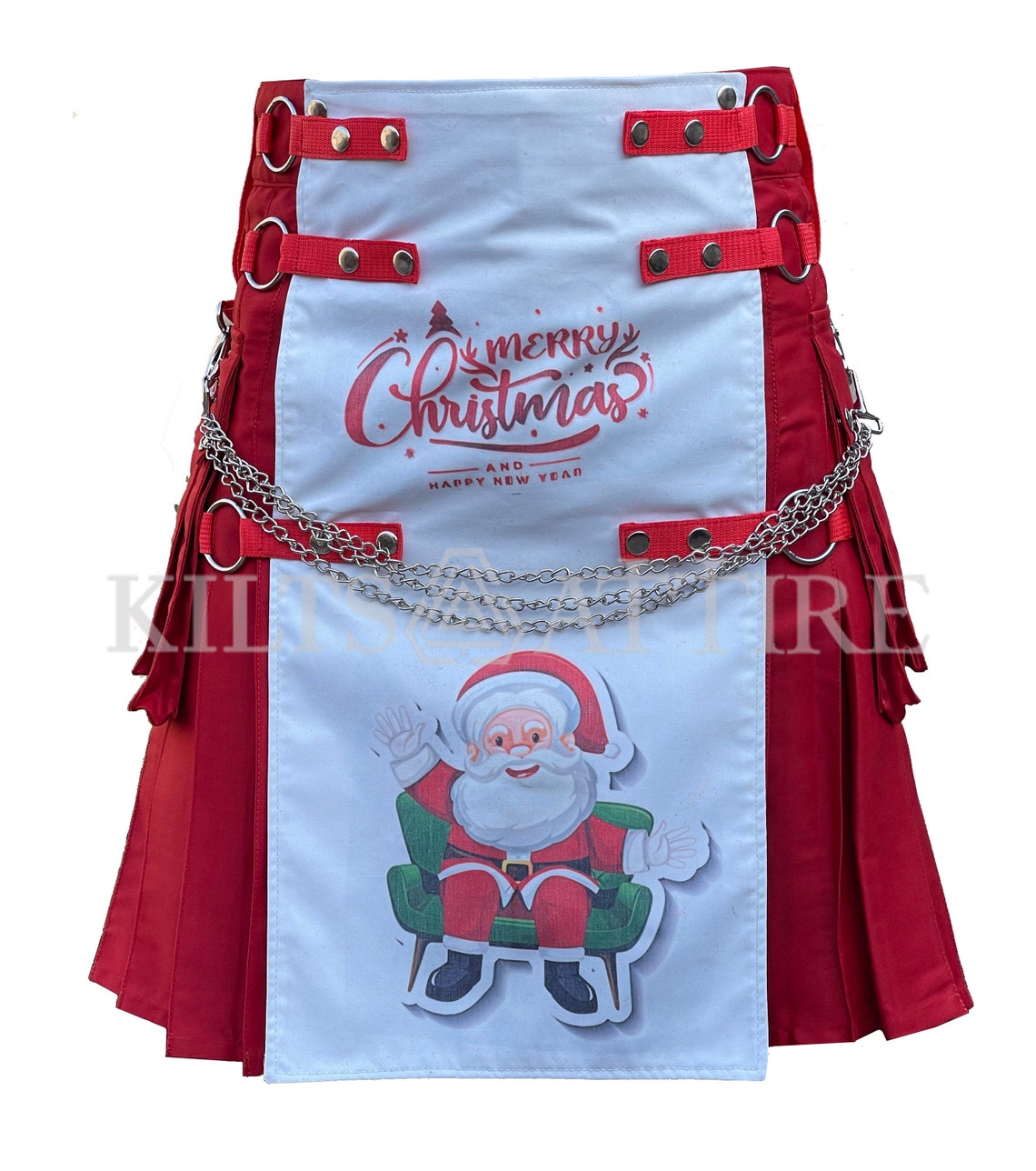 Men's Christmas Kilt Red With White Santa Claus Kilt Skirt Christmas ...