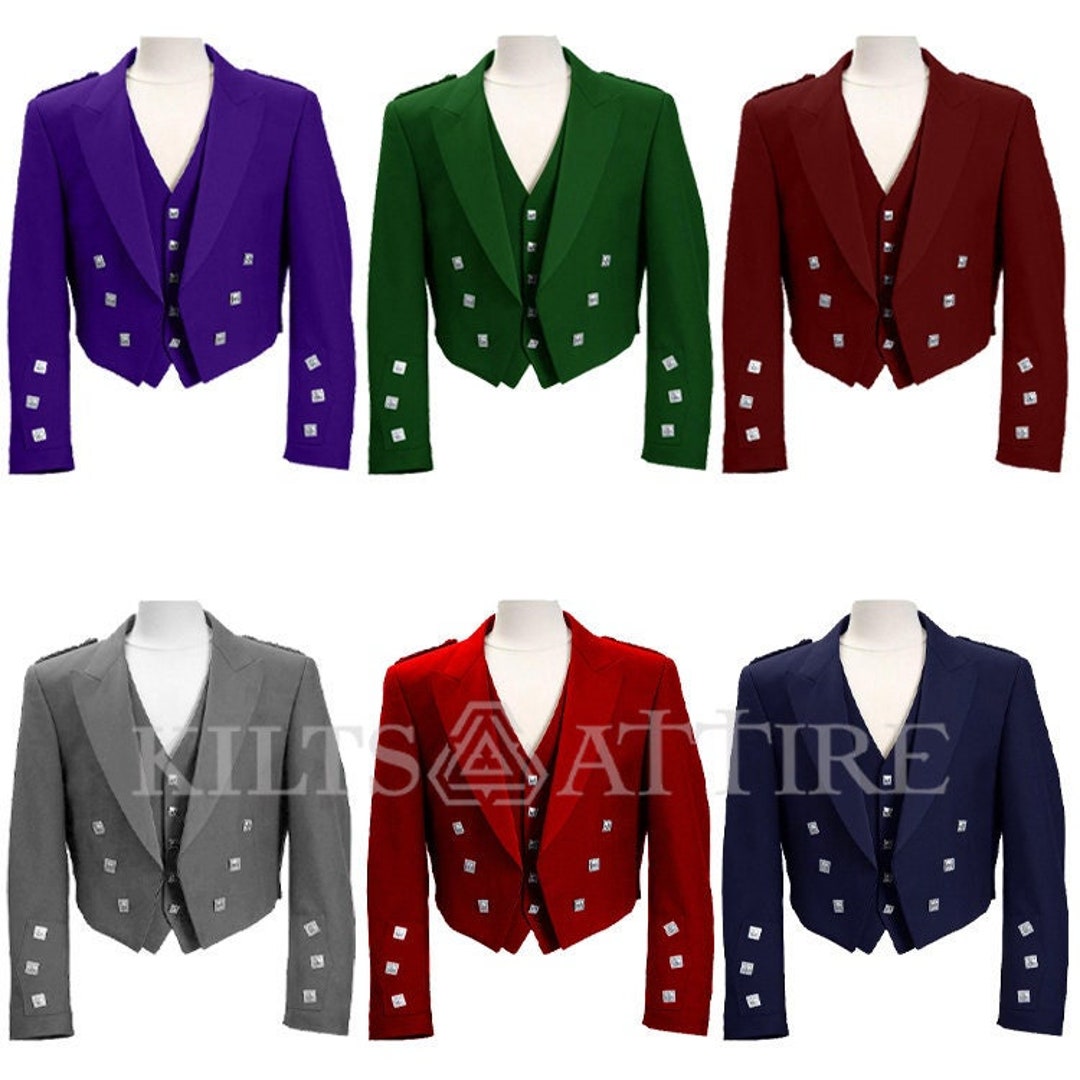 Scottish Men's Wool Prince Charlie Jacket With 5 Button Vest Wedding ...