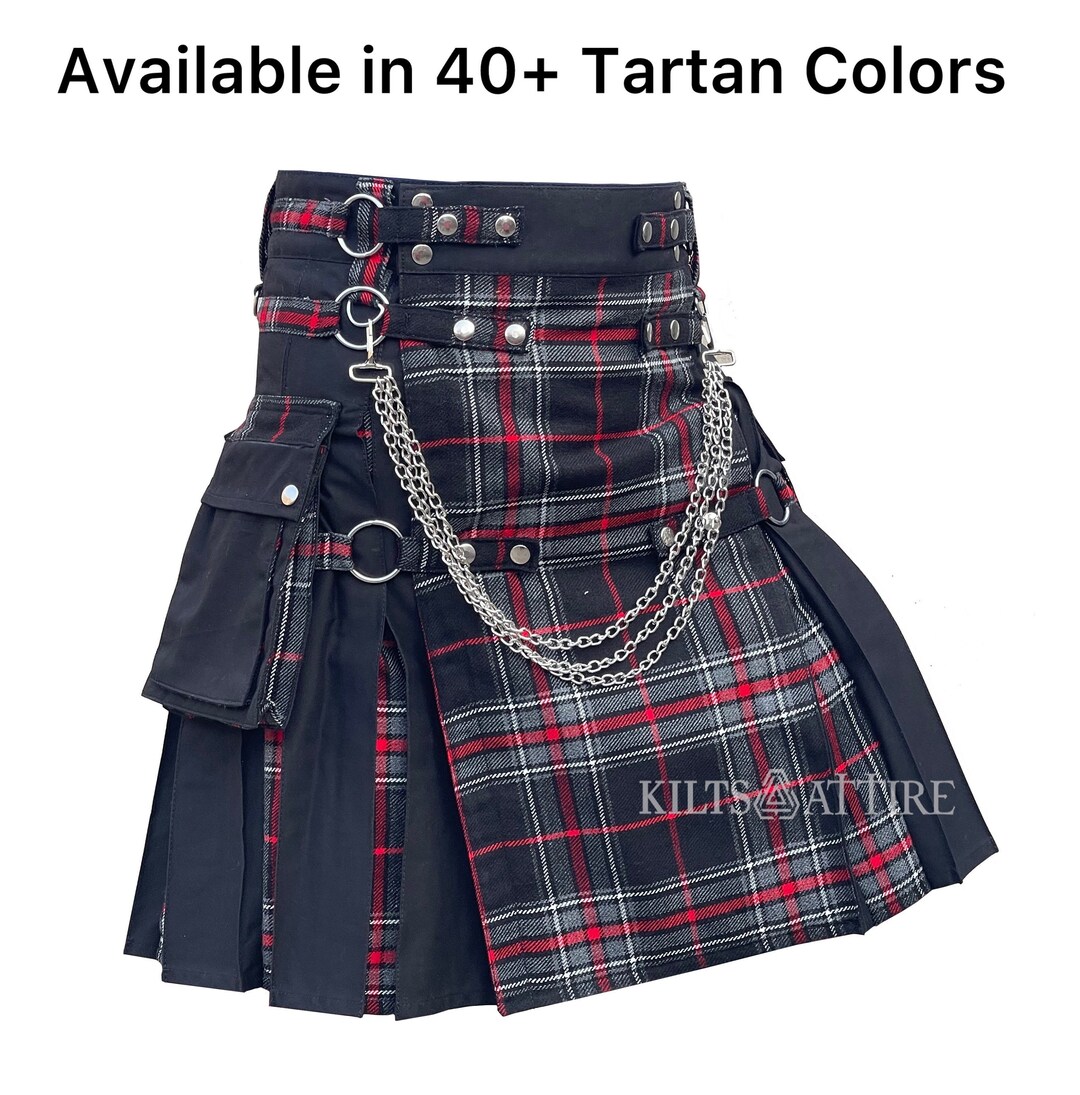 Men's Black Hybrid Kilt Front Tartan Apron With Pleats Available in 45 ...