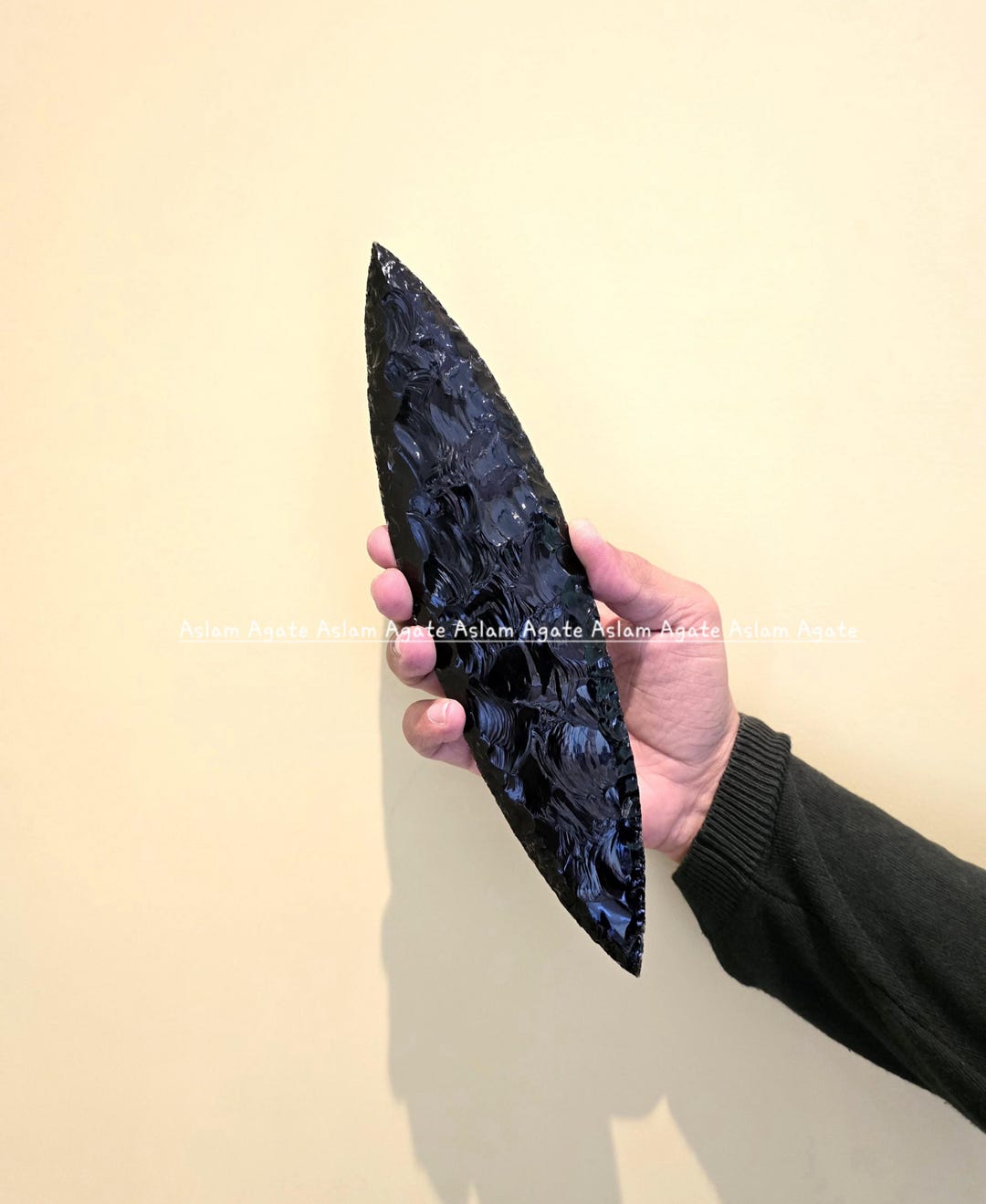 25cm" Large Natural Black Obsidian Haskett Blade - Obsidian Spearhead ...