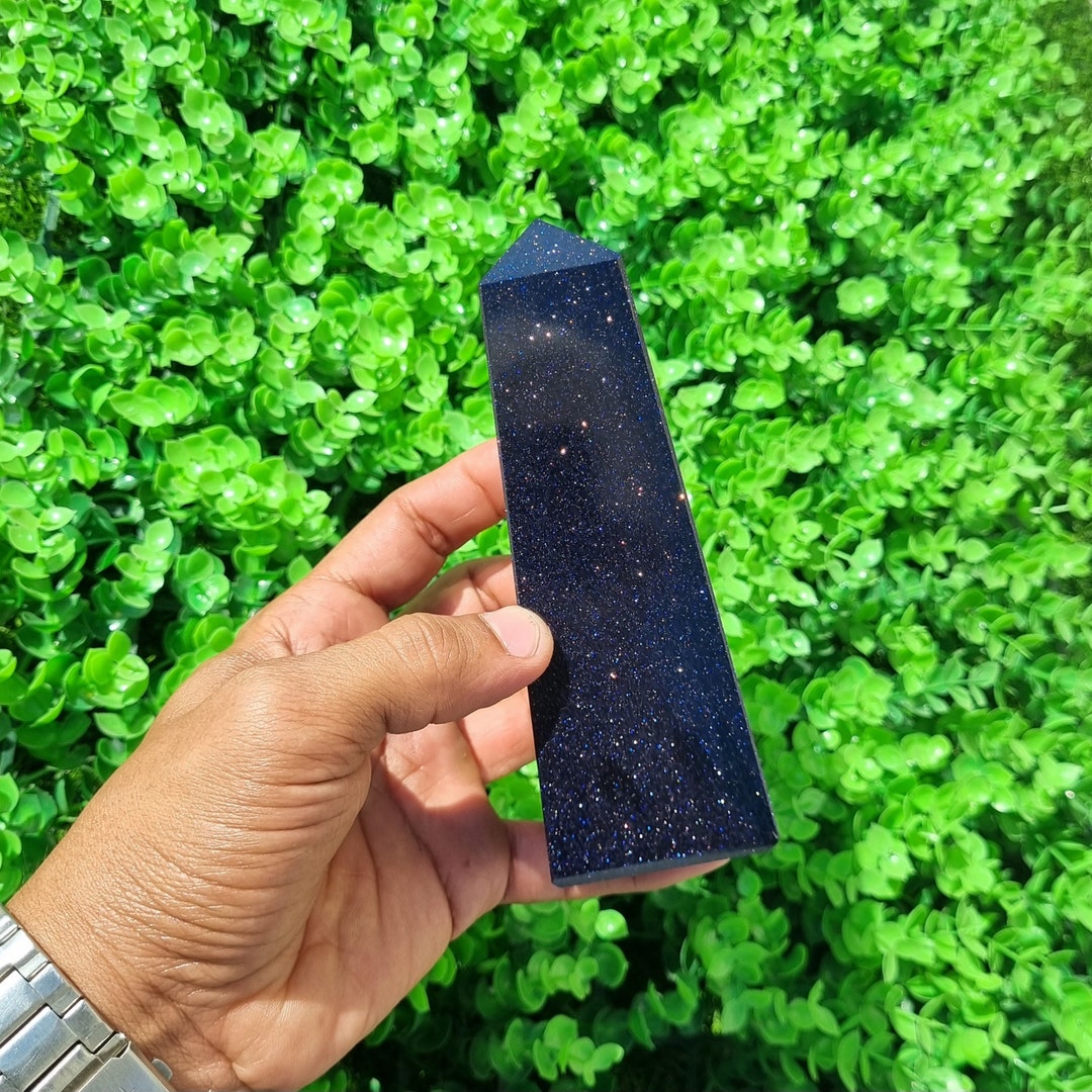 New Blue Goldstone Obelisk Tower | Blue Goldstone | Handmade Gemstone ...