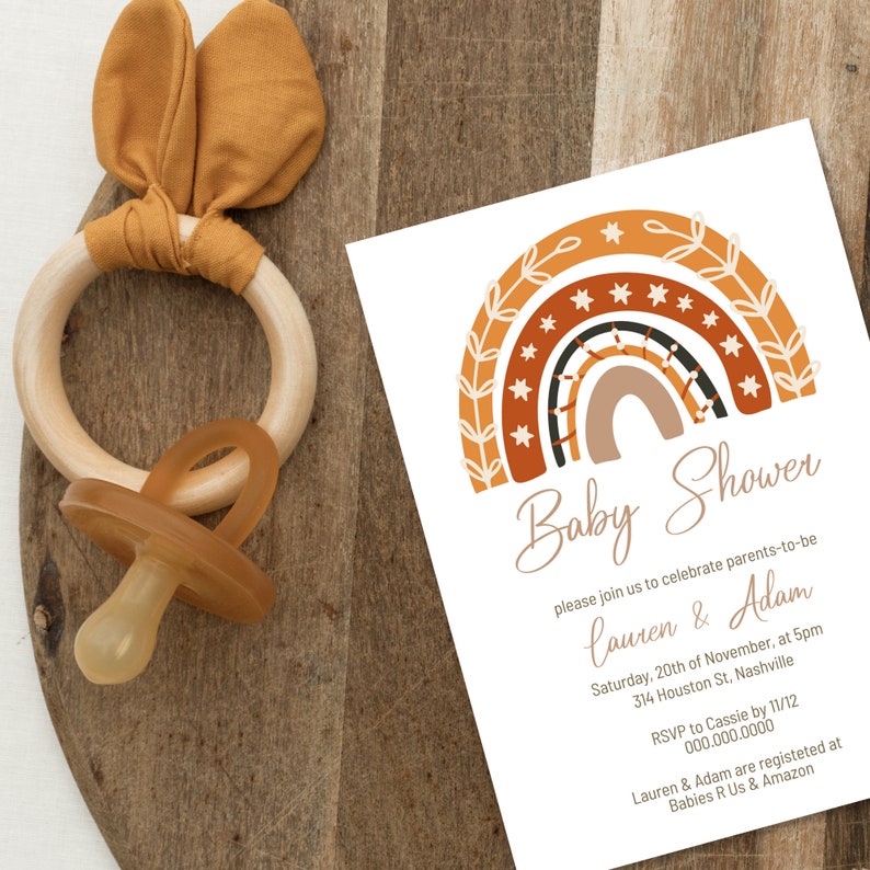 Rainbow Boho Baby Shower Invitation Template Neutral Baby | Etsy
