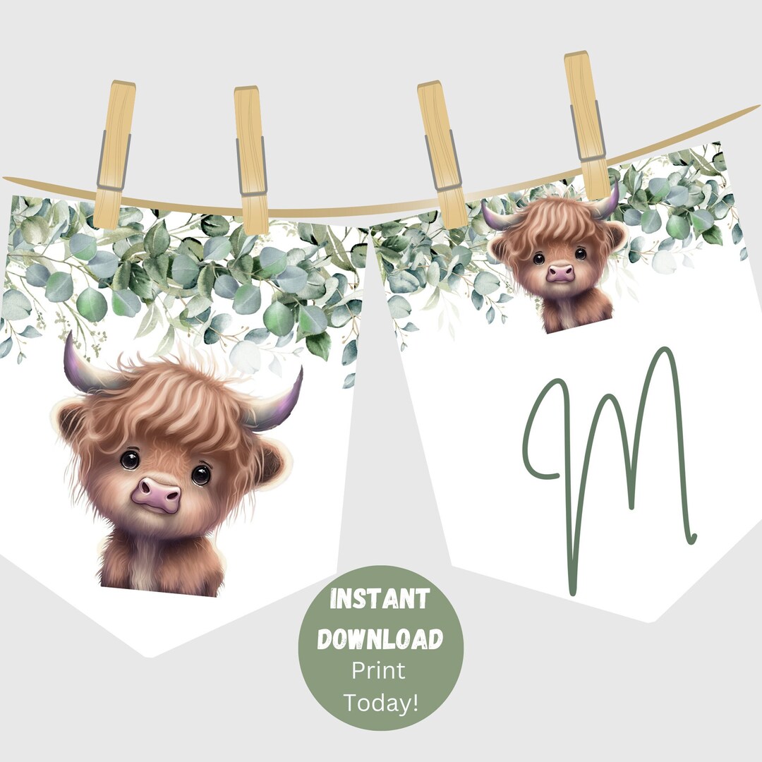 Highland Cow Banner, Highland Cow Party Banner, Cow Baby Shower Banner ...