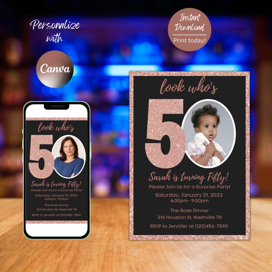 Editable 50th Invitation With Photo Look Who's 50 50th - Etsy