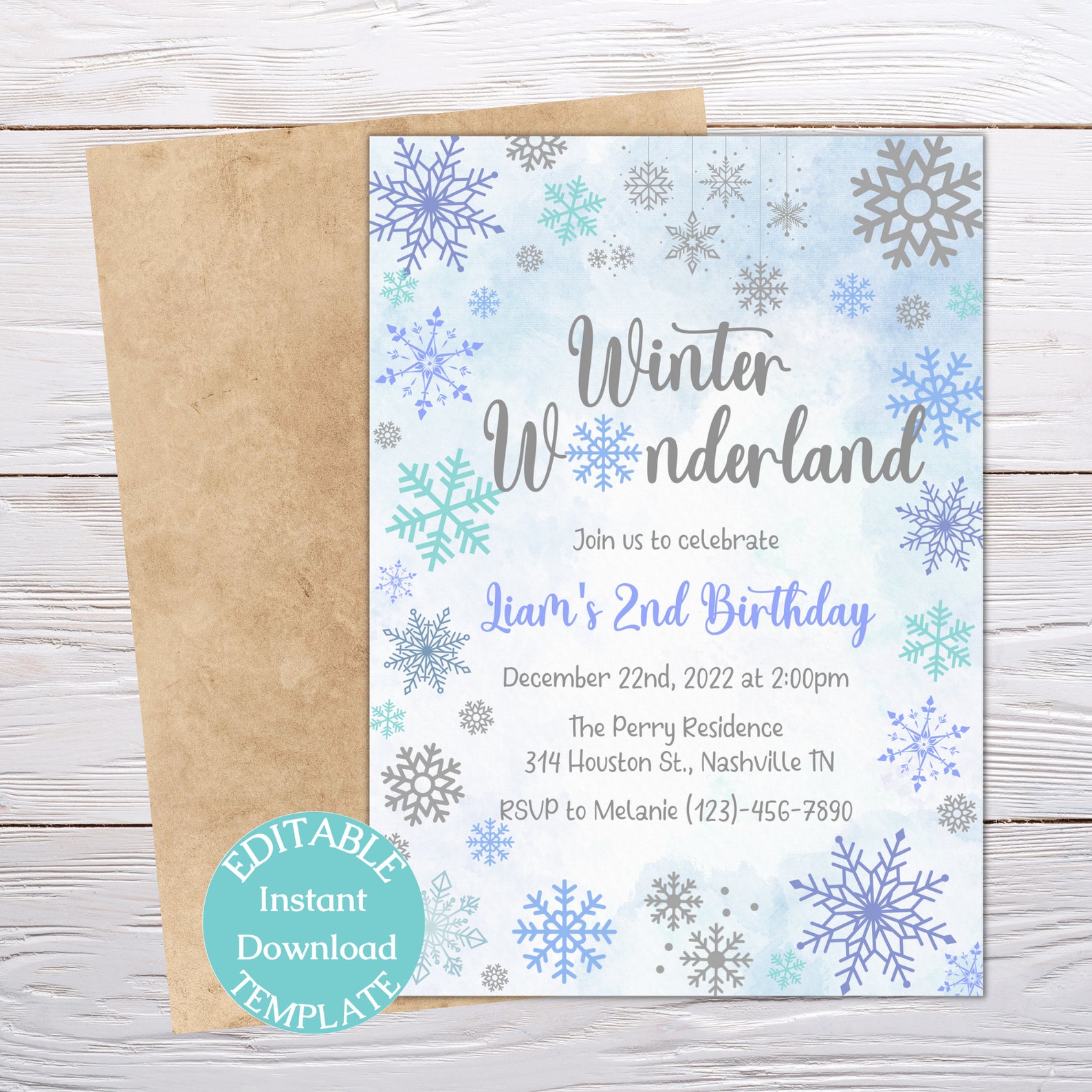 Snowflake Birthday Invitation Template Winter Wonderland Boy - Etsy