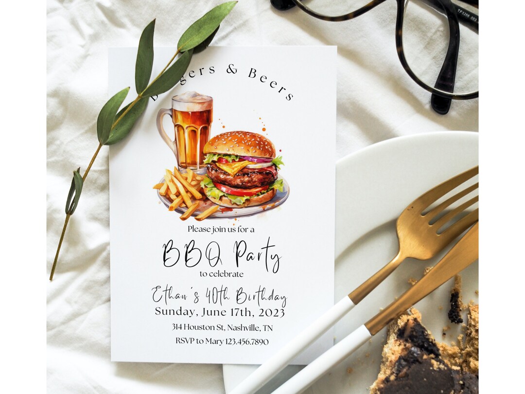 Editable BBQ Invitation, BBQ Birthday Invitation, Burger Invitation ...