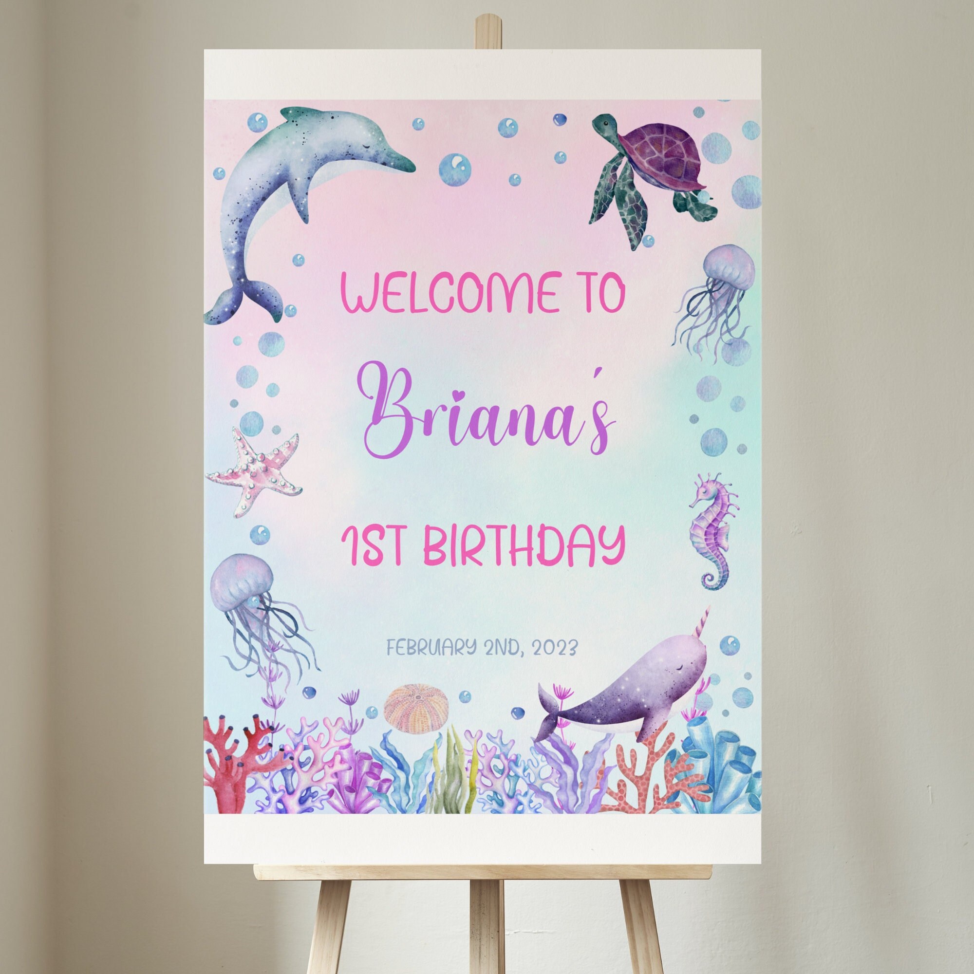 Under the Sea Birthday Welcome Sign Template, Editable Under the Sea ...