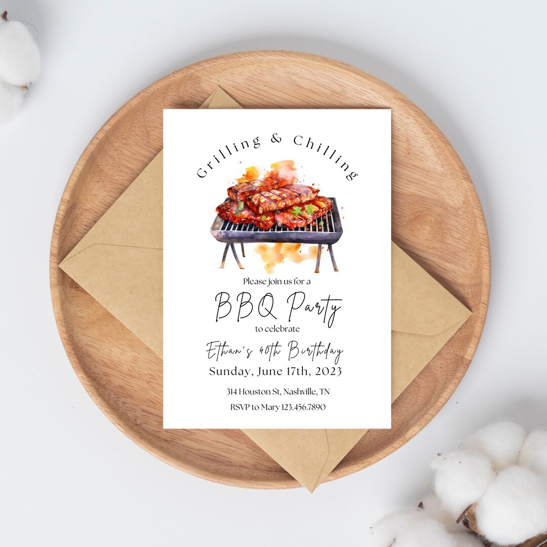 Editable BBQ Invitation, BBQ Birthday Invitation, Grill Invitation, BBQ ...