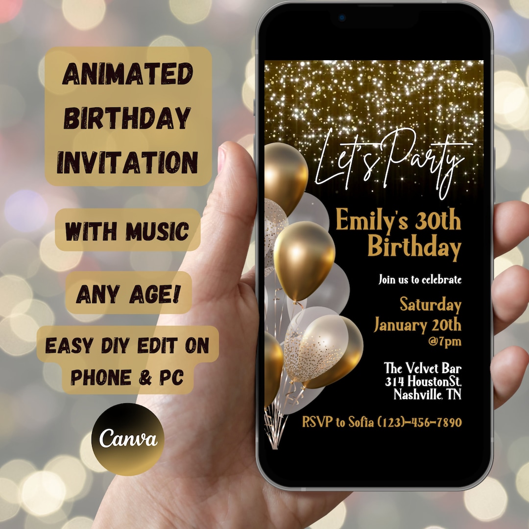 Editable Birthday Party Video Invitation, Animated Digital Invitation ...