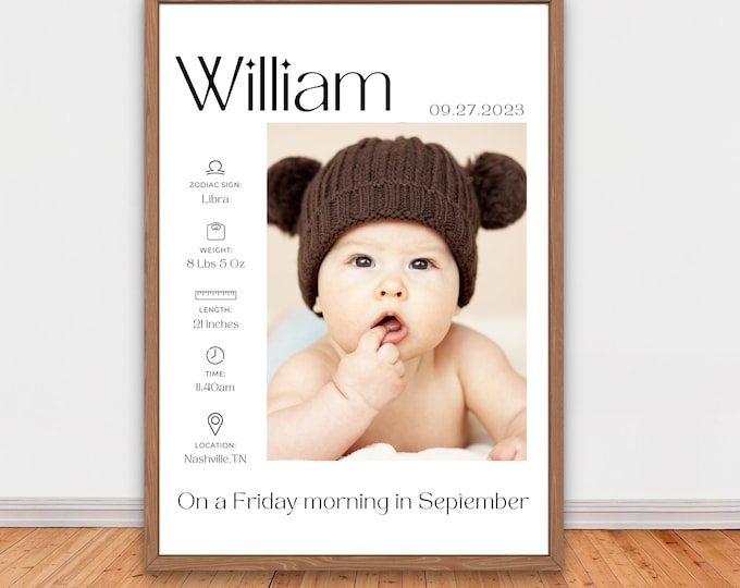 Minimalist Birth Stats Sign, Birth Statistics Print, Baby Birth ...