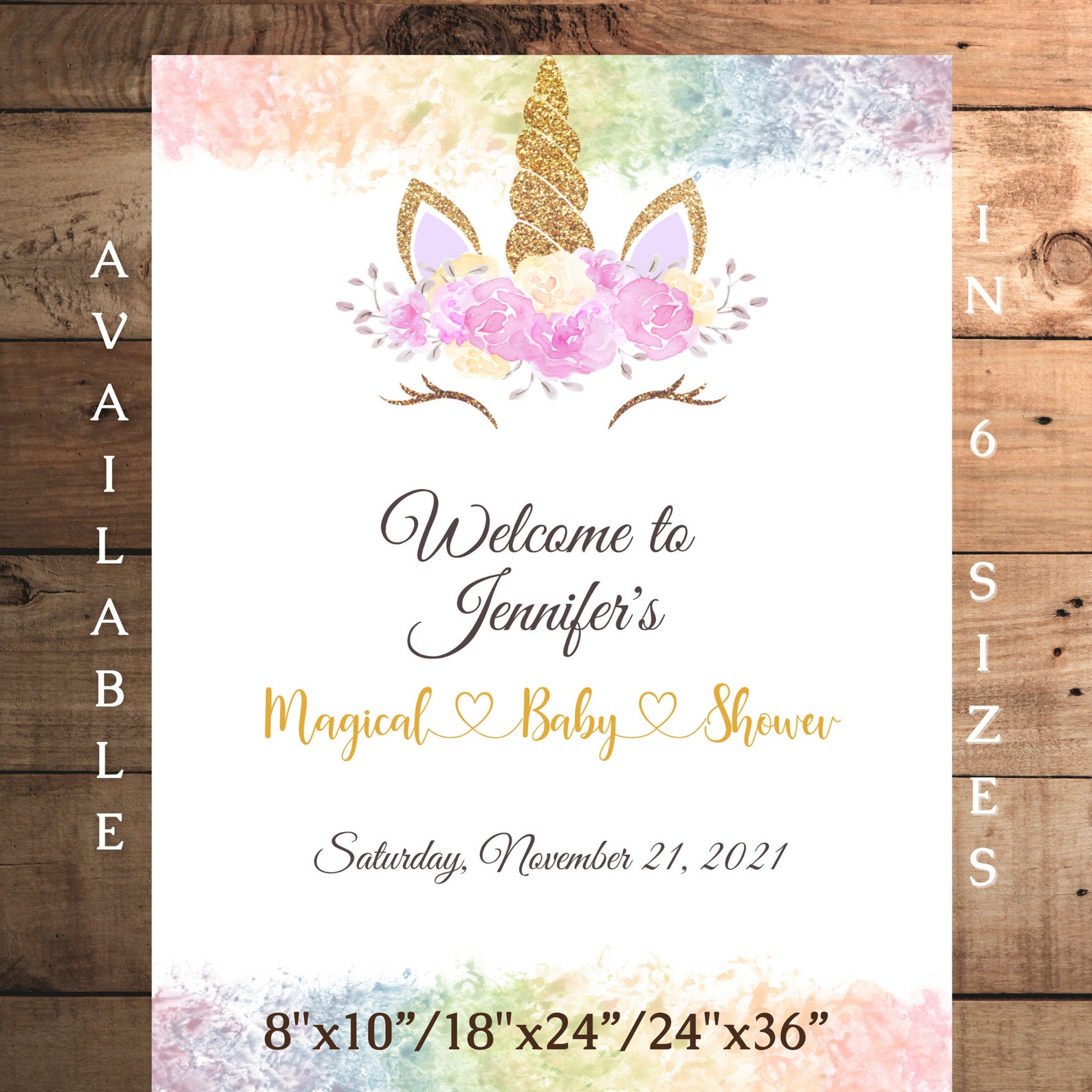 Unicorn Rainbow Baby Shower Welcome Sign Template, Modern Girl Baby ...