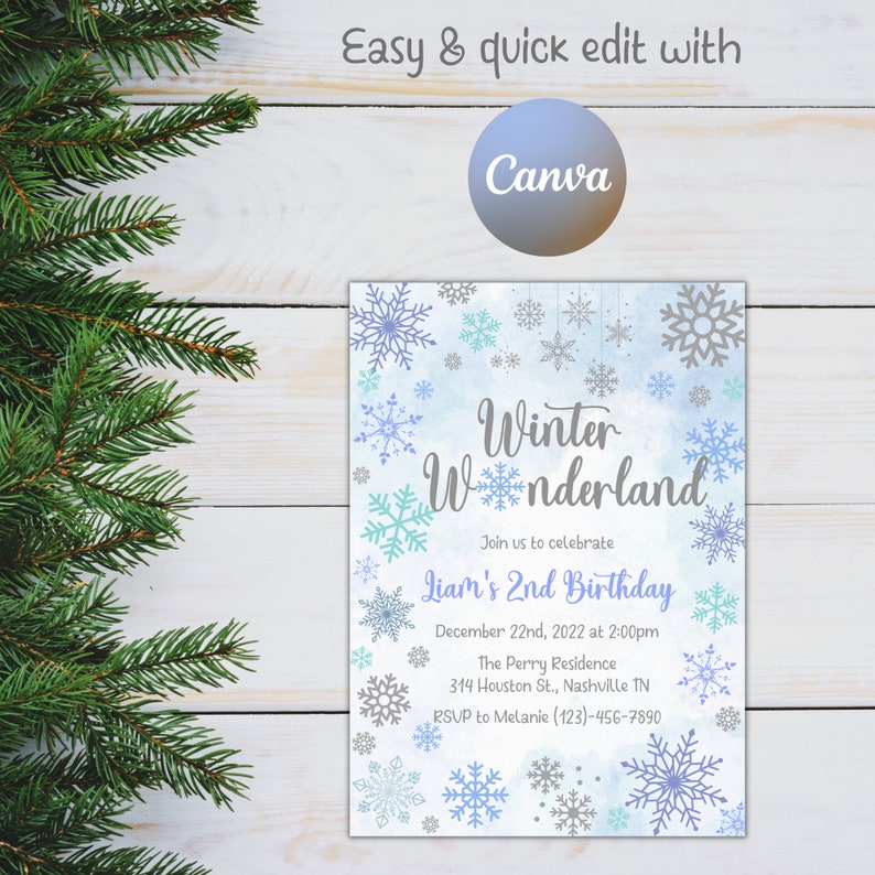 Snowflake Birthday Invitation Template Winter Wonderland Boy - Etsy