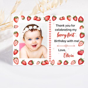 Berry First Birthday Thank You Card, Editable Strawberry 1st Birthday ...