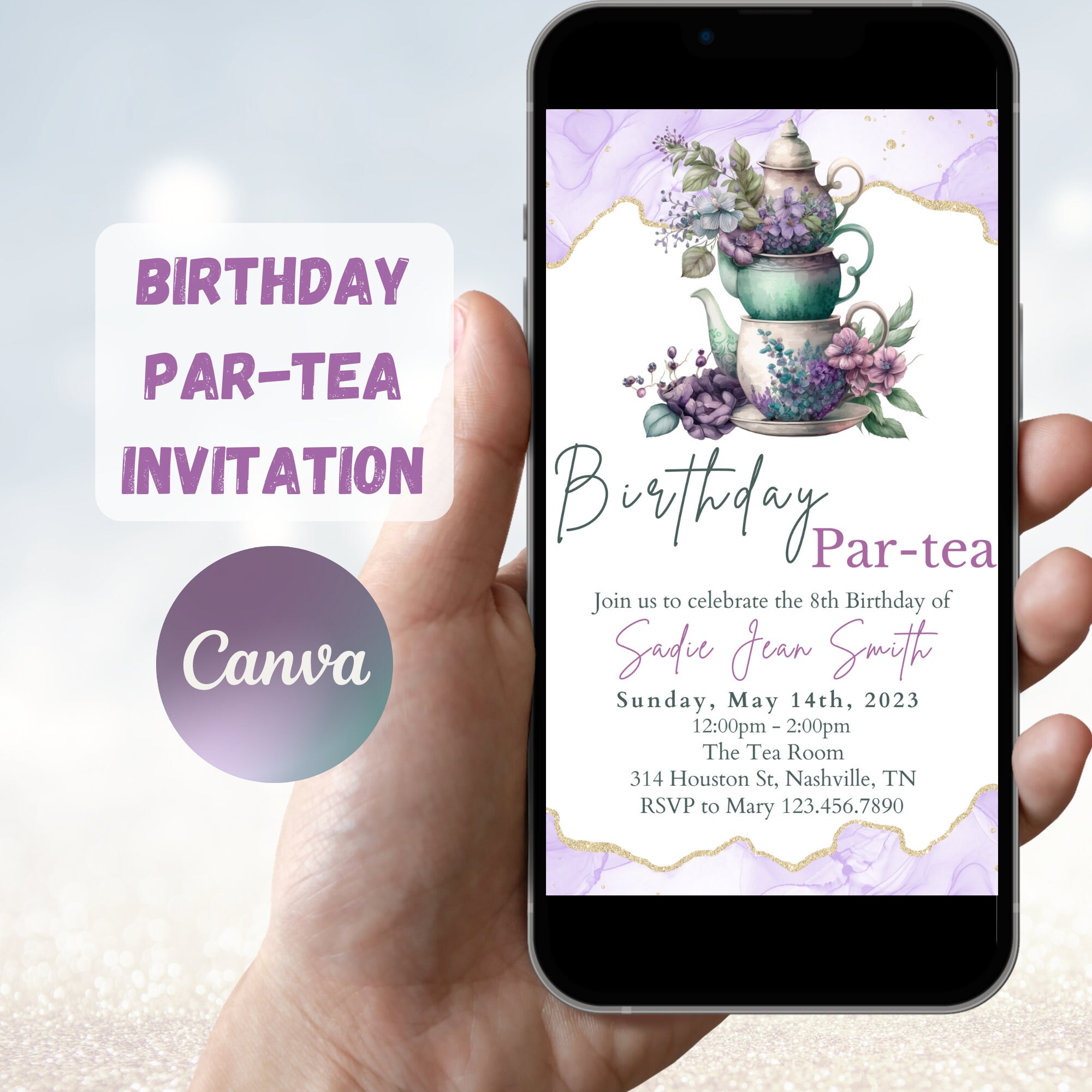 Birthday Par-tea Tea Party Invitation Template High Tea - Etsy
