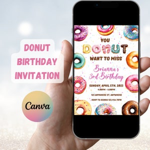 Editable Donut Birthday Invitation, You Donut Want to Miss Invite Donut ...
