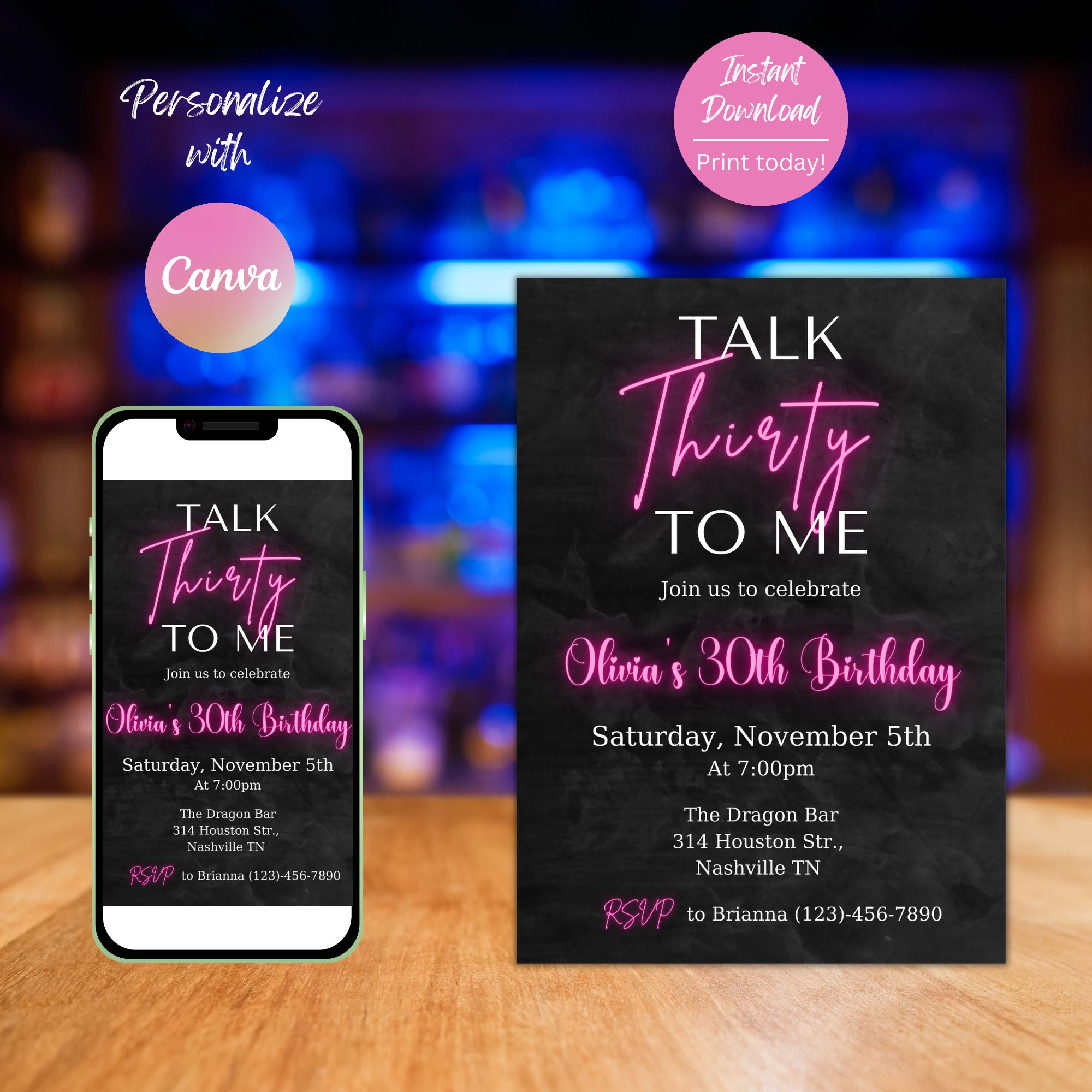 Editable 30th Birthday Invitation for Women Talk Thirty to Me - Etsy